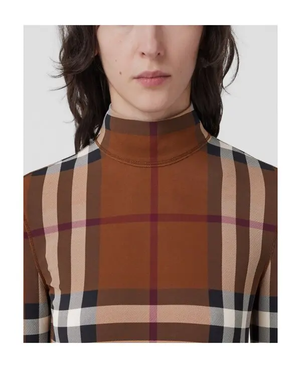 Burberry Checked High Neck Long Sleeve Dress