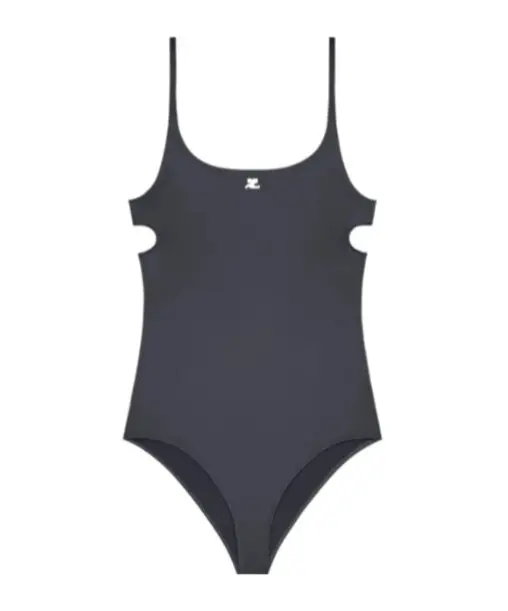 COURREGES Strapless One-piece Swimming Suit With Perforated Logo - Black