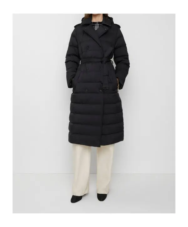 Burberry Belted Hooded Padded Trench Coat - Black