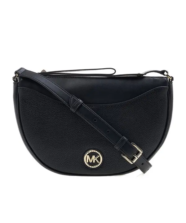 Michael Kors Leather Saddle Bag With Logo Plaque