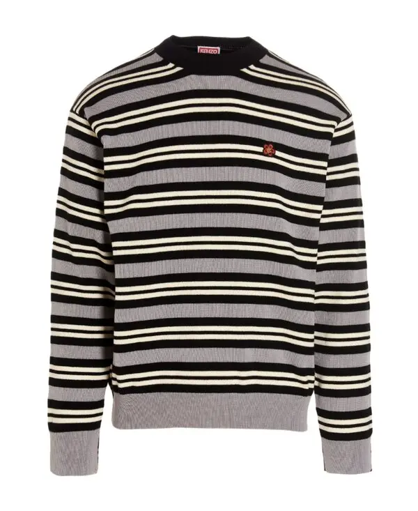 Kenzo Floral Embroidered Striped Knitted Sweater - Black