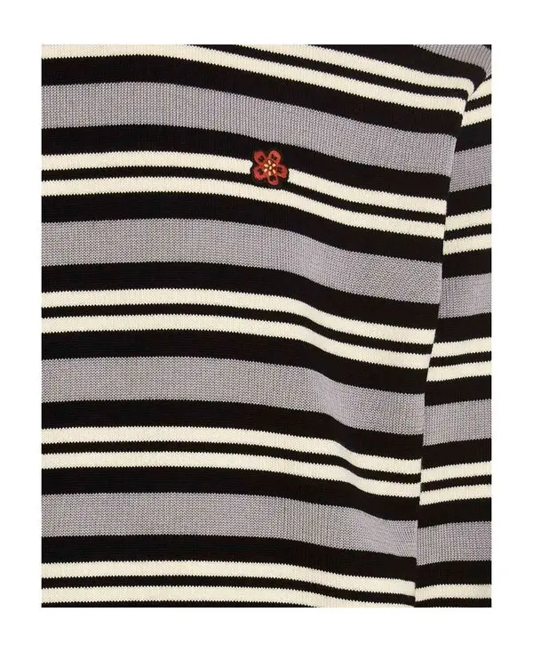 Kenzo Floral Embroidered Striped Knitted Sweater - Black