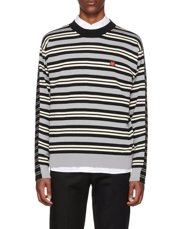 Kenzo Floral Embroidered Striped Knitted Sweater - Black