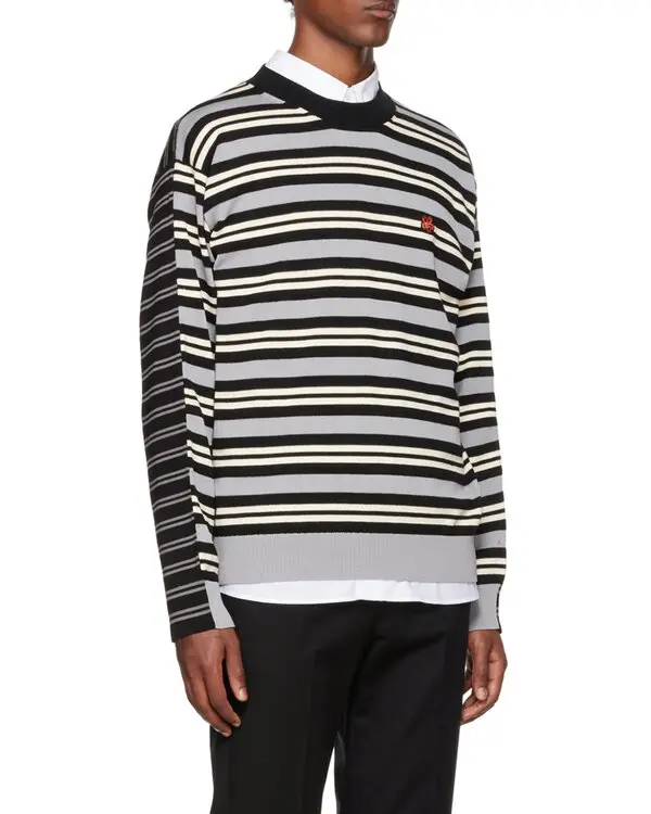 Kenzo Floral Embroidered Striped Knitted Sweater - Black