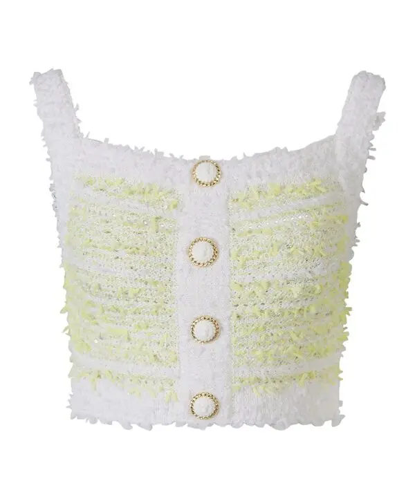 Balmain Textured Tweed Cropped Top - White