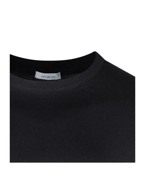 Malo Ribbed Trim Virgin Wool Sweater - Black