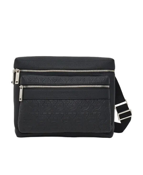FERRAGAMO Embossed Gancio Satchel - Black