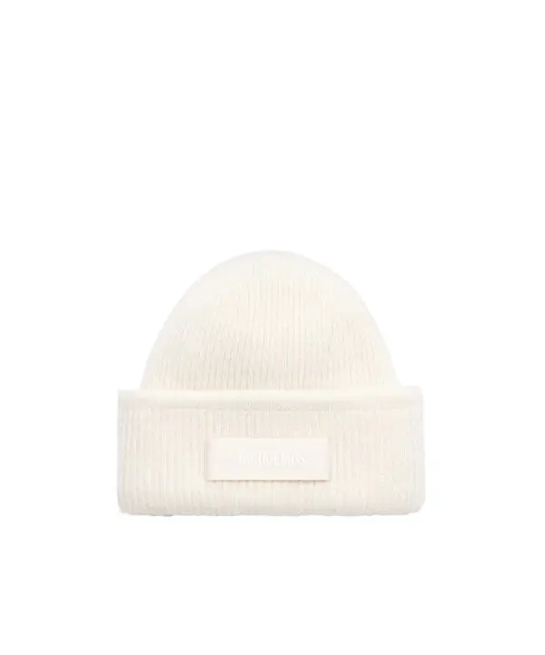 Jacquemus Logo Patch Knitted Beanie - Off White