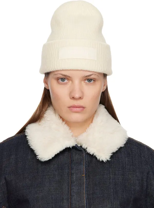 Jacquemus Gros Grain Logo Patch Beanie - Off White