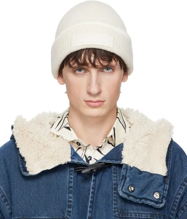 Jacquemus Gros Grain Logo Patch Beanie - Off White