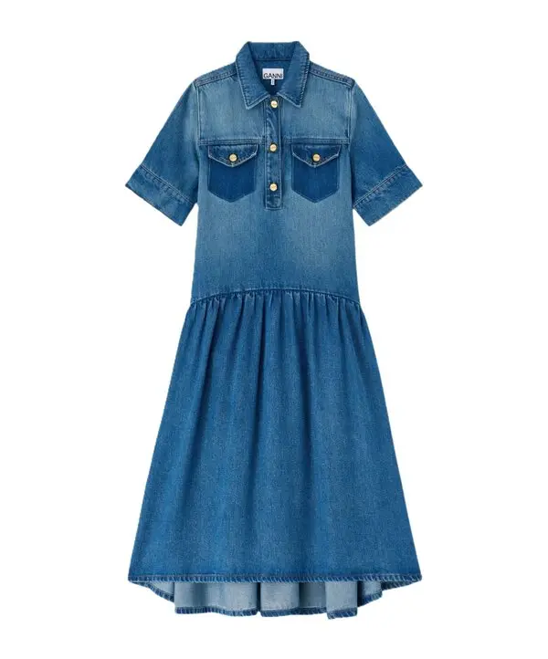 GANNI Light Washed Denim Shirt Dress