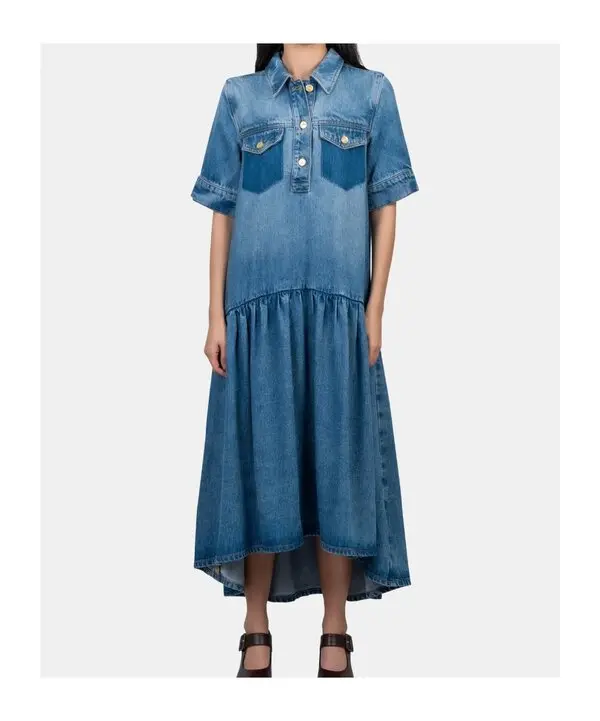 GANNI Light Washed Denim Shirt Dress