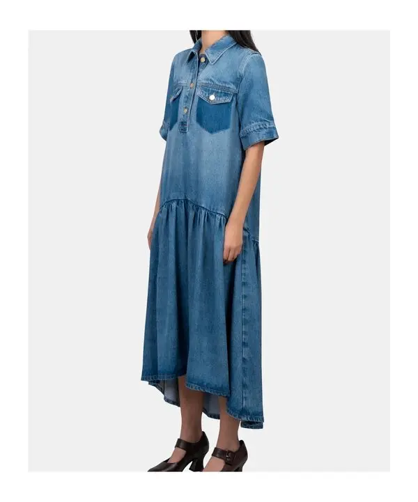 GANNI Light Washed Denim Shirt Dress