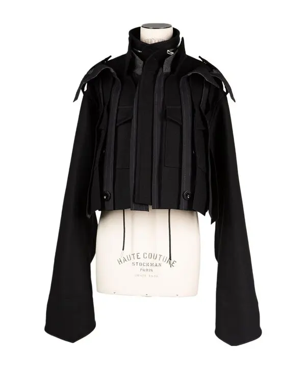 Sacai Long Sleeve Cropped Casual Jacket With Chalk Stripes