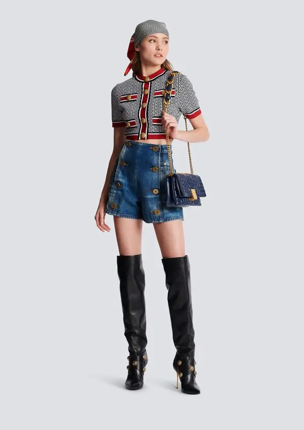 Balmain Jacquard Monogrammed Cropped Top With Lion Head Buttons