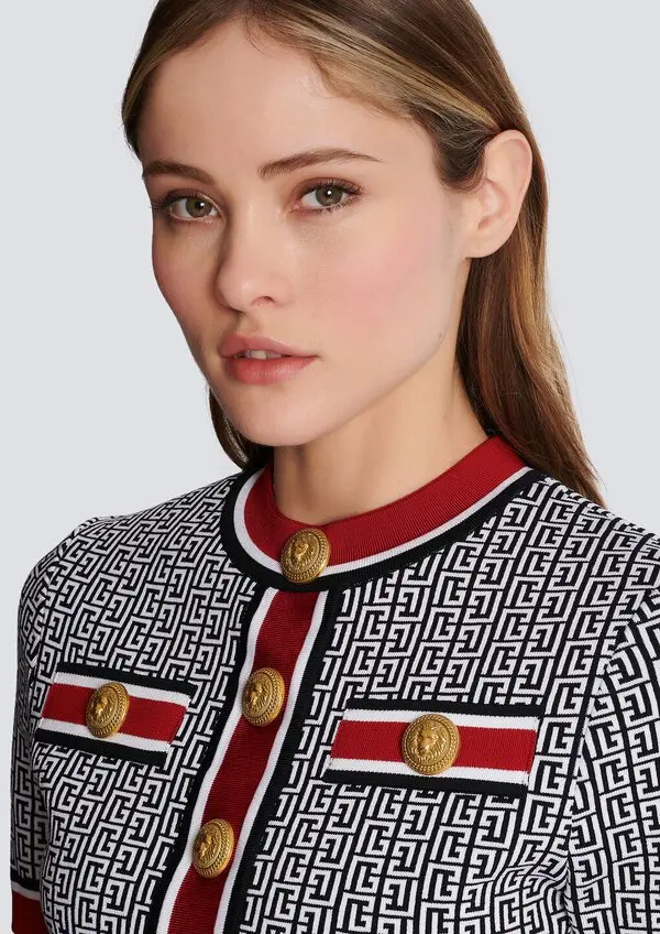 Balmain Jacquard Monogrammed Cropped Top With Lion Head Buttons