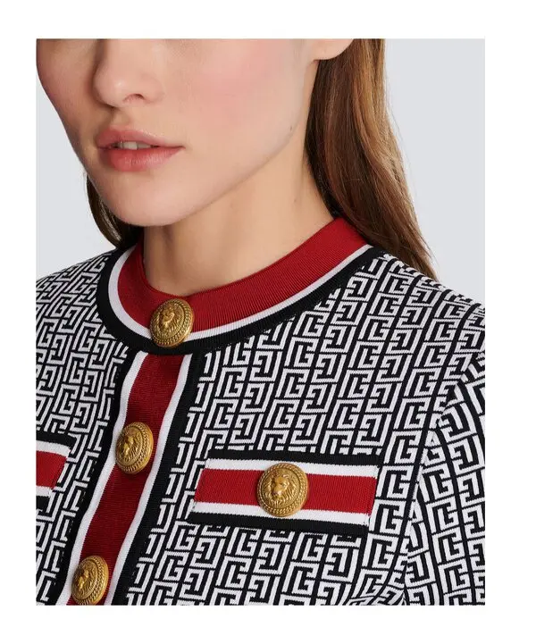 Balmain Jacquard Monogrammed Cropped Top With Lion Head Buttons