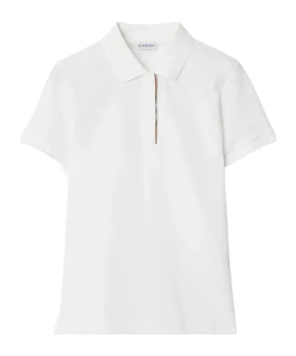 Burberry Check Trim Cotton Polo Shirt - White