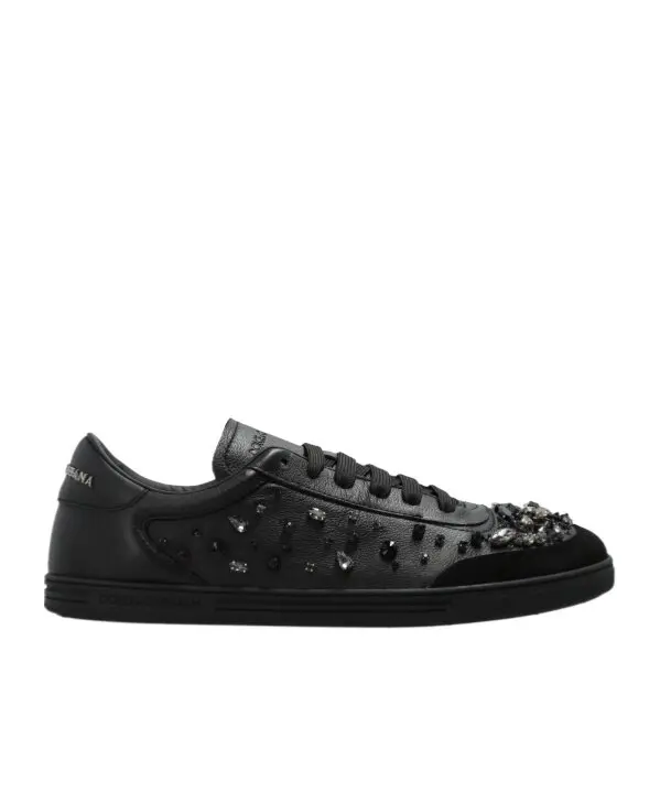 Dolce & Gabbana Embellished Round Toe Lace-up Sneakers - Black