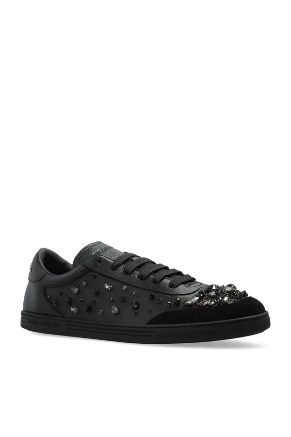 Dolce & Gabbana Embellished Round Toe Lace-up Sneakers - Black