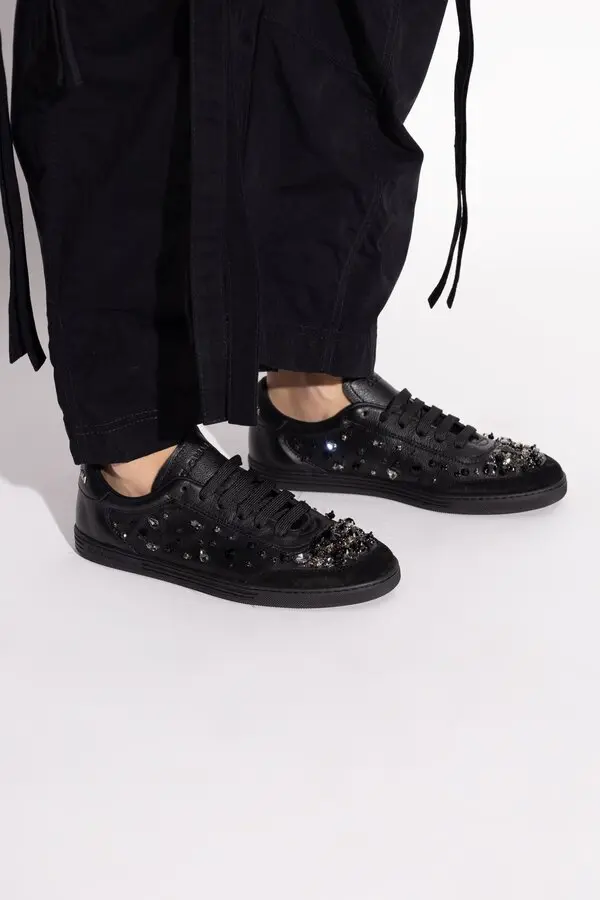 Dolce & Gabbana Embellished Round Toe Lace-up Sneakers - Black