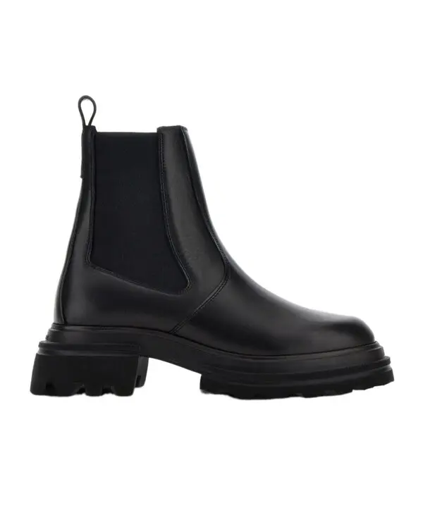 Hogan Round Toe Chelsea Ankle Boots With Serrated Sole