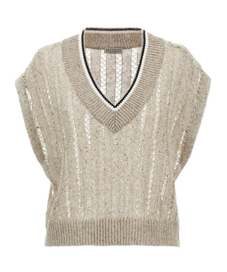 Brunello Cucinelli V-neck Knitted Vest - Cold Beige