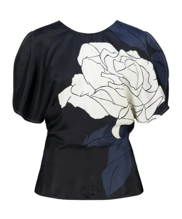 Victoria Beckham Draped Sleeve Top With Contrast Stitching
