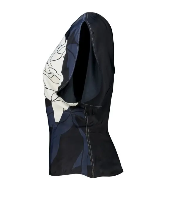 Victoria Beckham Draped Sleeve Top With Contrast Stitching