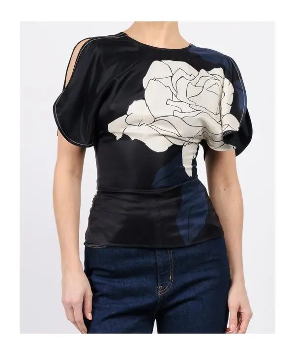 Victoria Beckham Draped Sleeve Top With Contrast Stitching