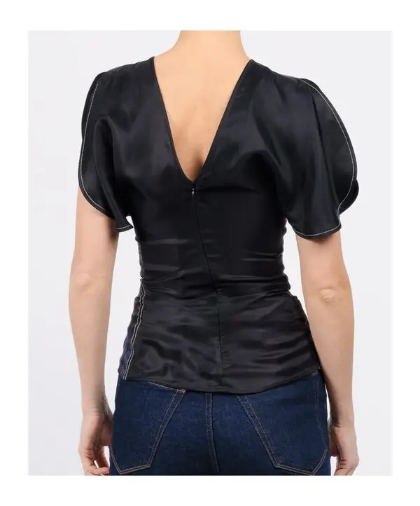 Victoria Beckham Draped Sleeve Top With Contrast Stitching
