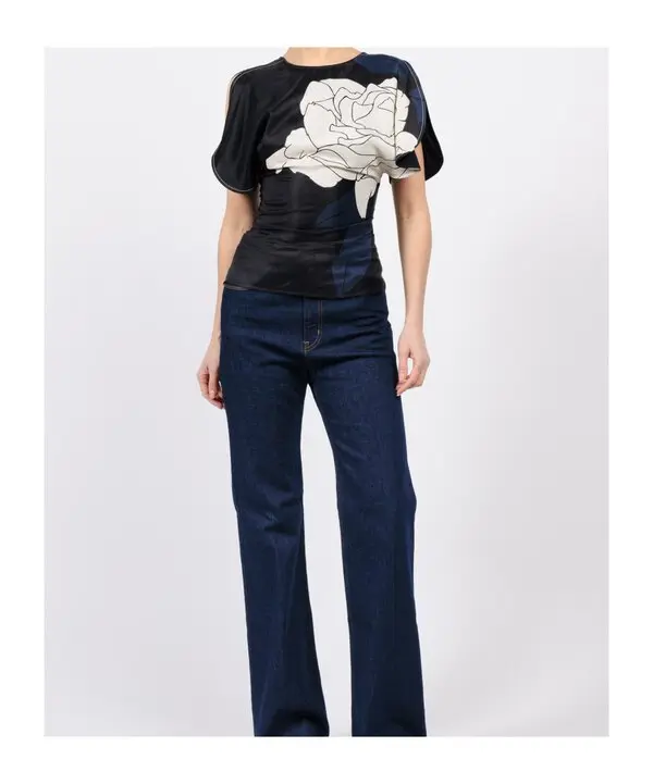 Victoria Beckham Draped Sleeve Top With Contrast Stitching