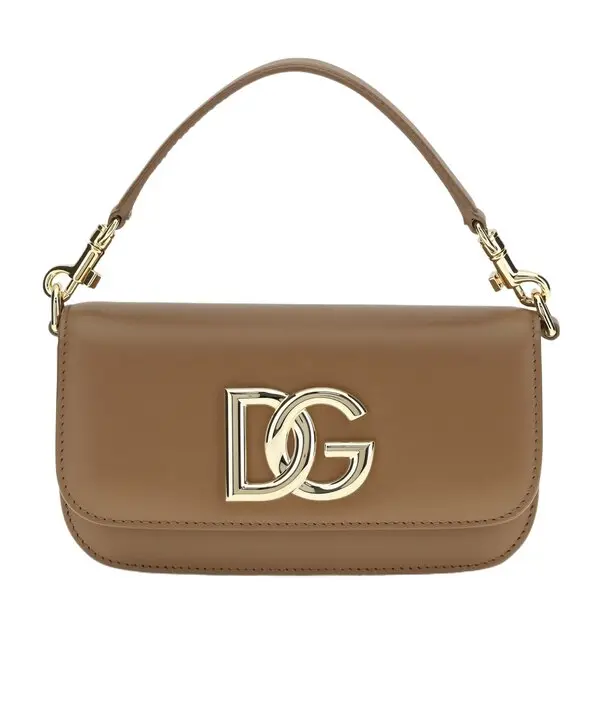 Dolce & Gabbana Small Shoulder Bag With Logo Plaque - Brown