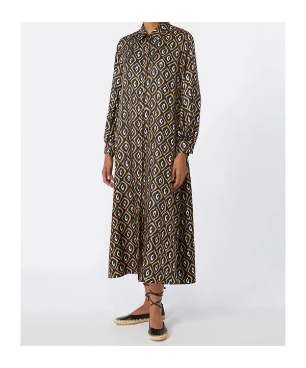 Max Mara Long Sleeve Printed Shirt Dress - Black