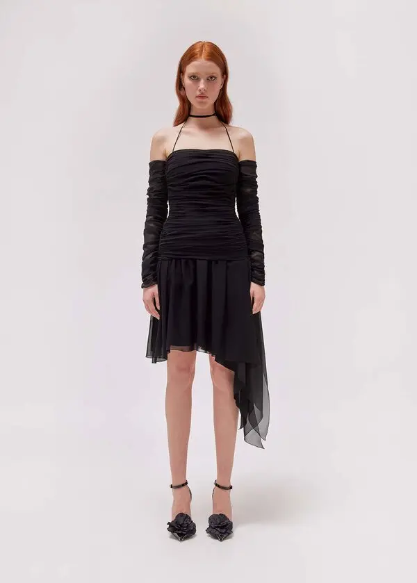 Blumarine Sheer Gathered Asymmetric Dress