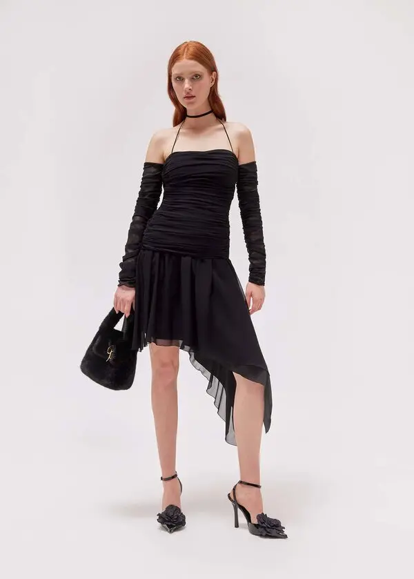 Blumarine Sheer Gathered Asymmetric Dress
