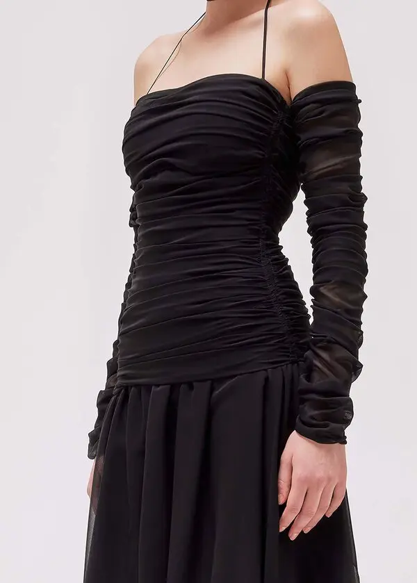 Blumarine Sheer Gathered Asymmetric Dress