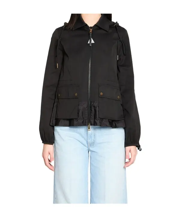 Moncler Adenium Hooded Coat With Logo Patch - Black
