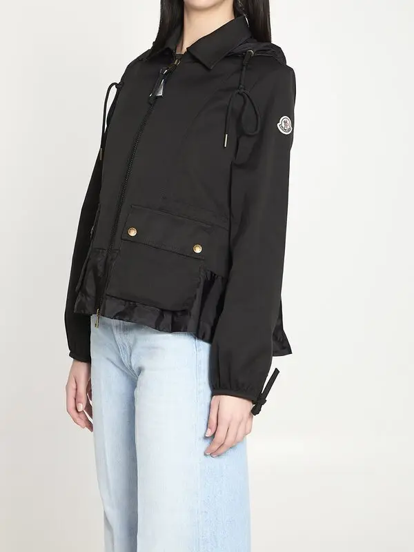 Moncler Adenium Hooded Coat With Logo Patch - Black