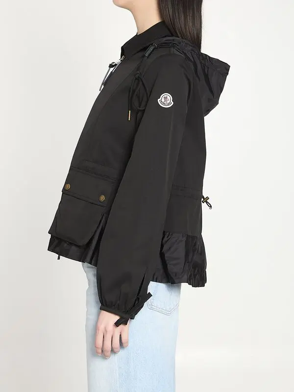 Moncler Adenium Hooded Coat With Logo Patch - Black