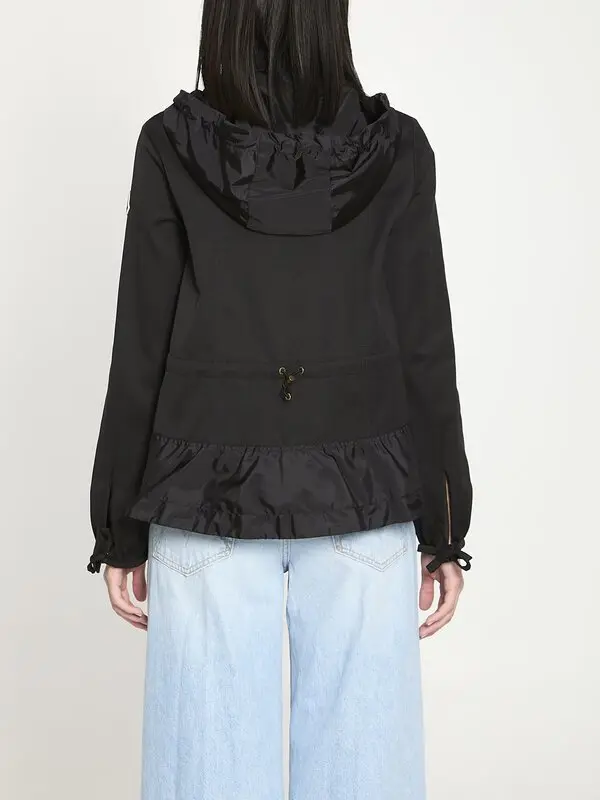 Moncler Adenium Hooded Coat With Logo Patch - Black