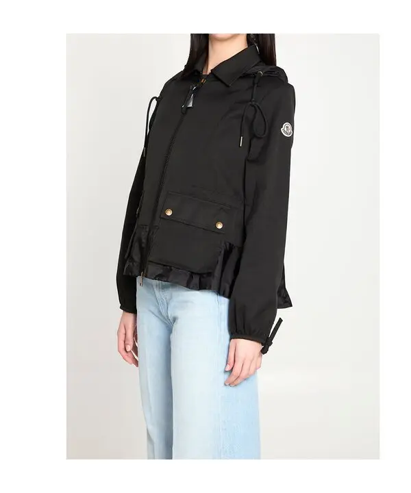 Moncler Adenium Hooded Coat With Logo Patch - Black