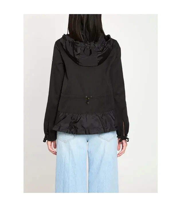 Moncler Adenium Hooded Coat With Logo Patch - Black