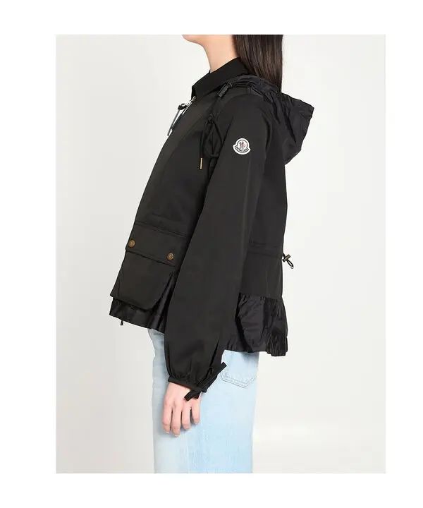 Moncler Adenium Hooded Coat With Logo Patch - Black