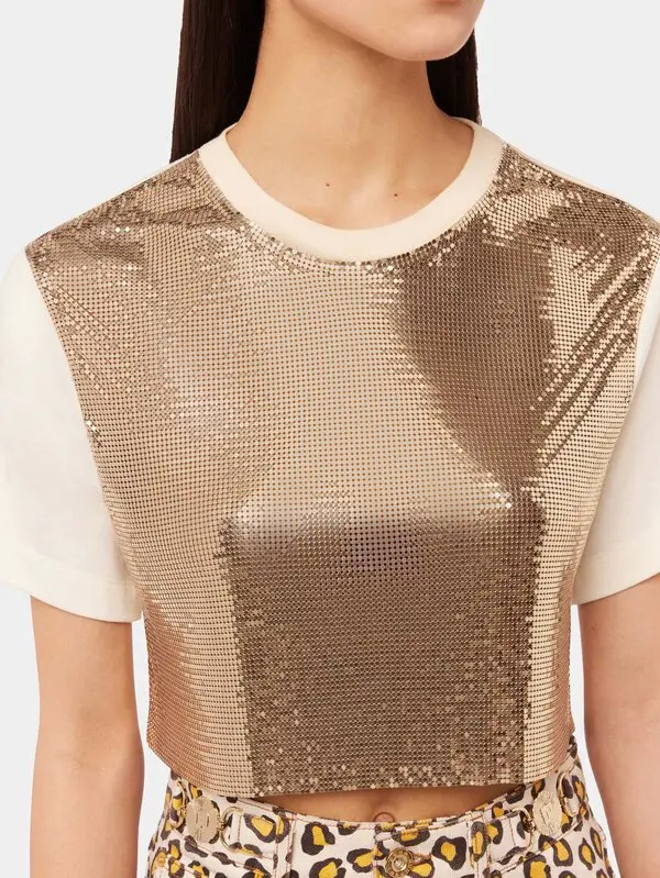 Rabanne Cropped T-shirt With Chainmail Effect