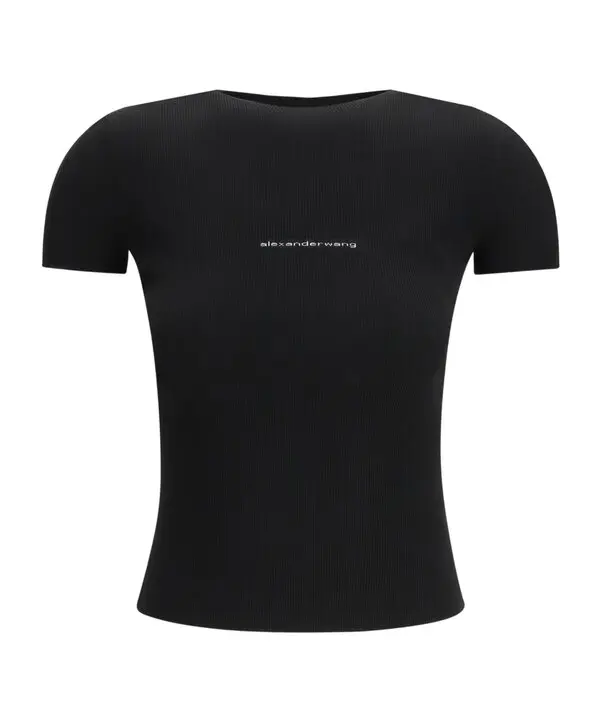 Alexander Wang Logo Ribbed Knit Top - Black