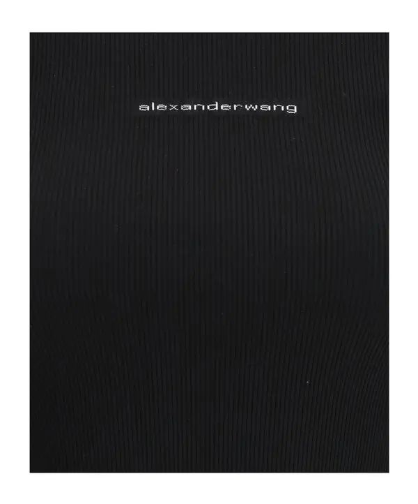 Alexander Wang Logo Ribbed Knit Top - Black