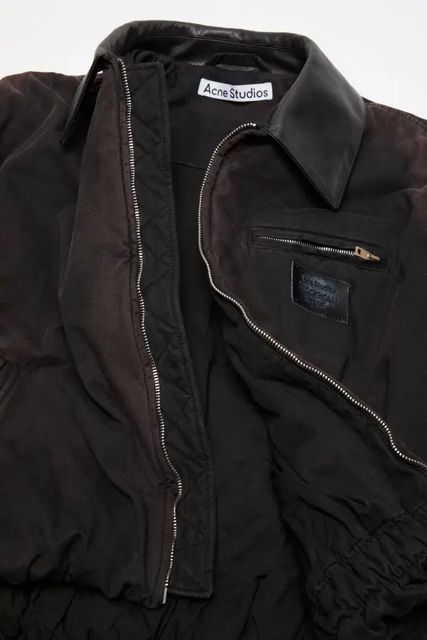 Acne Studios Garment-dyed Cotton Bomber Jacket With Leather Collar - Black
