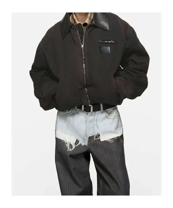 Acne Studios Garment-dyed Cotton Bomber Jacket With Leather Collar - Black