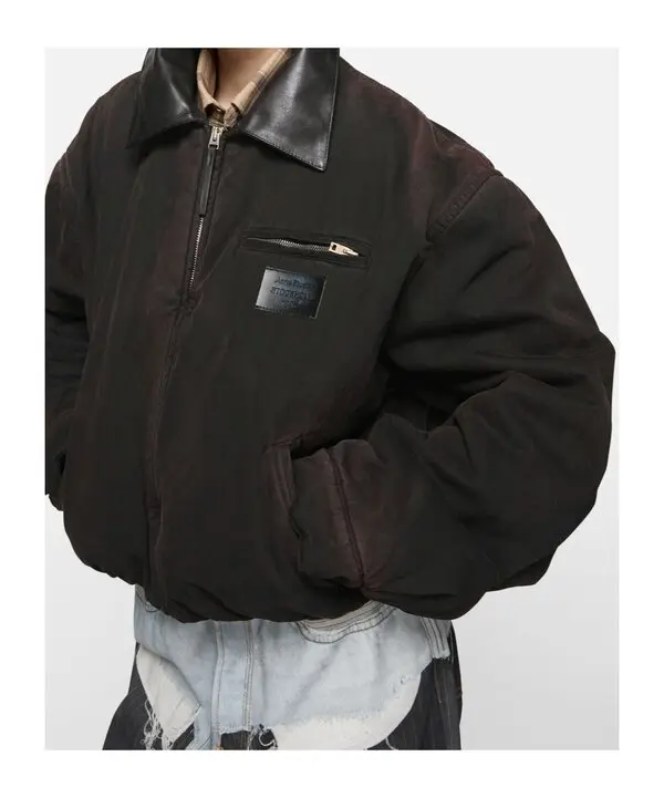 Acne Studios Garment-dyed Cotton Bomber Jacket With Leather Collar - Black